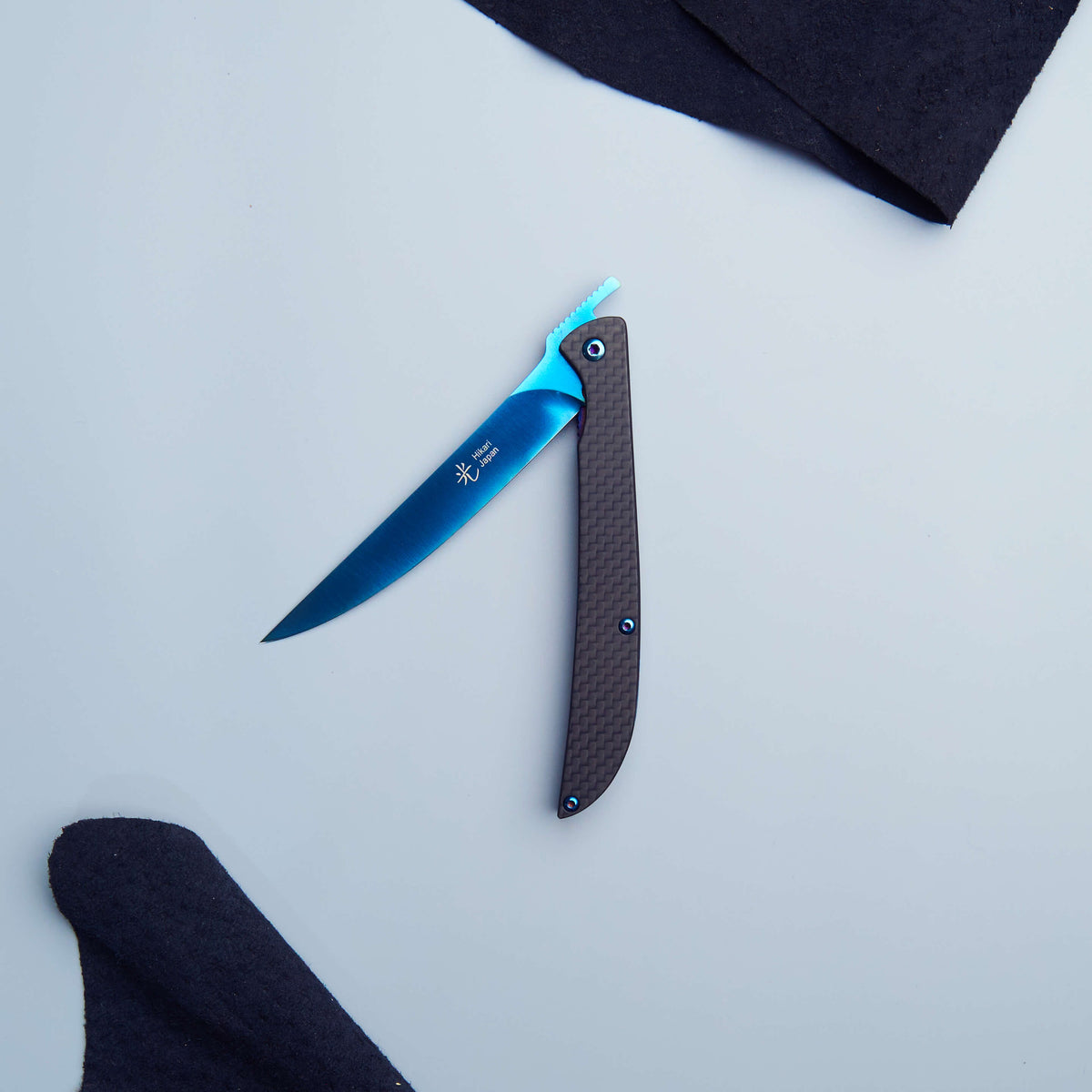 Hikari Folding Steak Knife, D2 Blue Titanium Blade – Japanese Tools ...