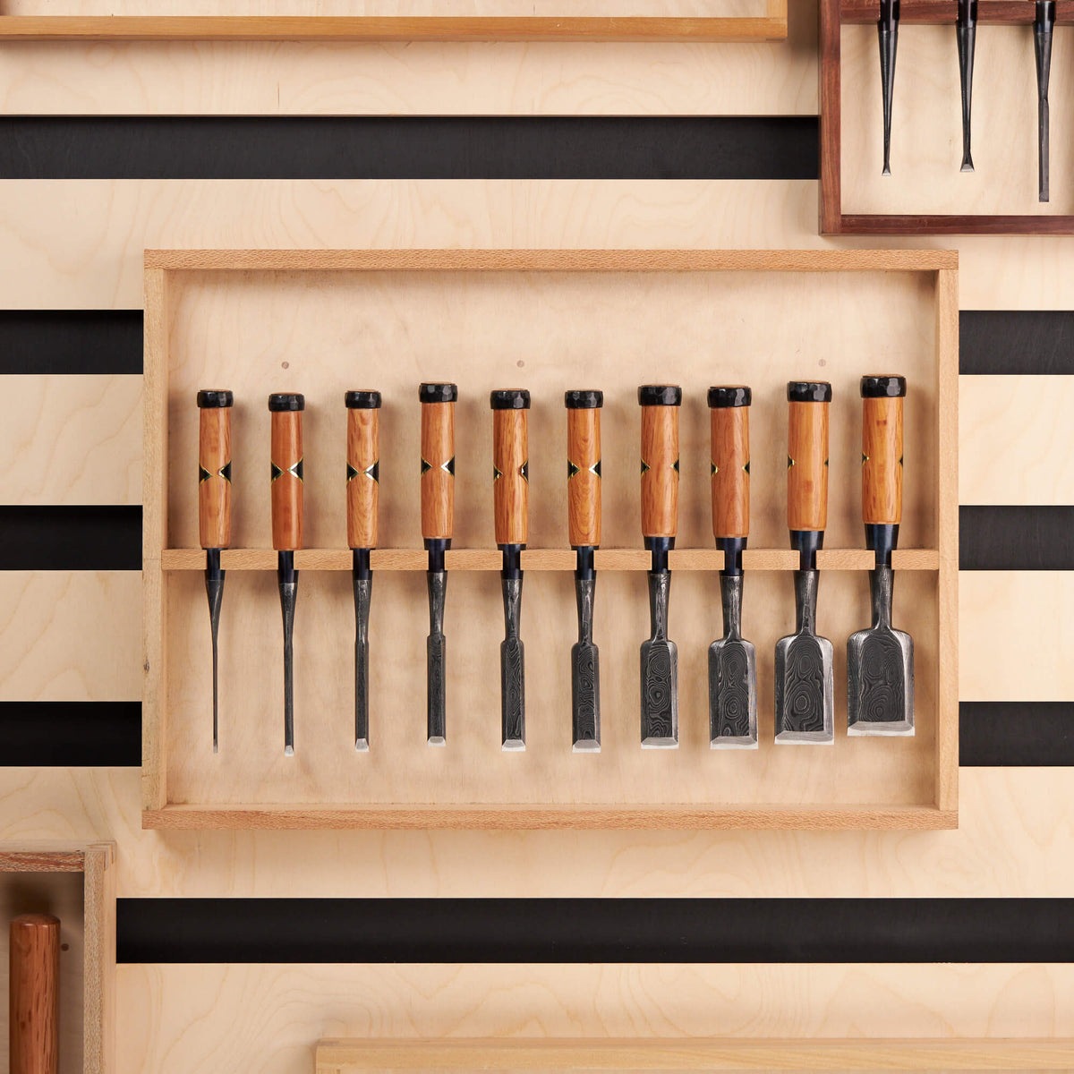 Suminagashi Damascus Bench Chisel Set - Red Oak Handles – Japanese ...